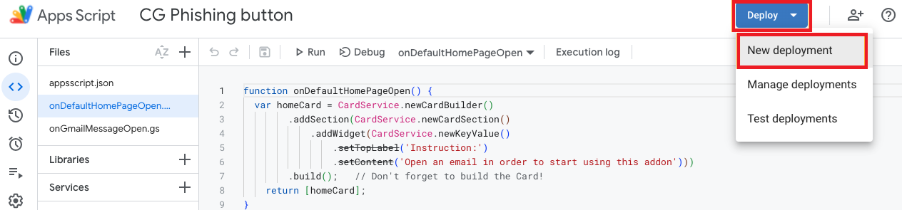 5. Deployment del progetto su Apps Script – Cyber Guru Italy