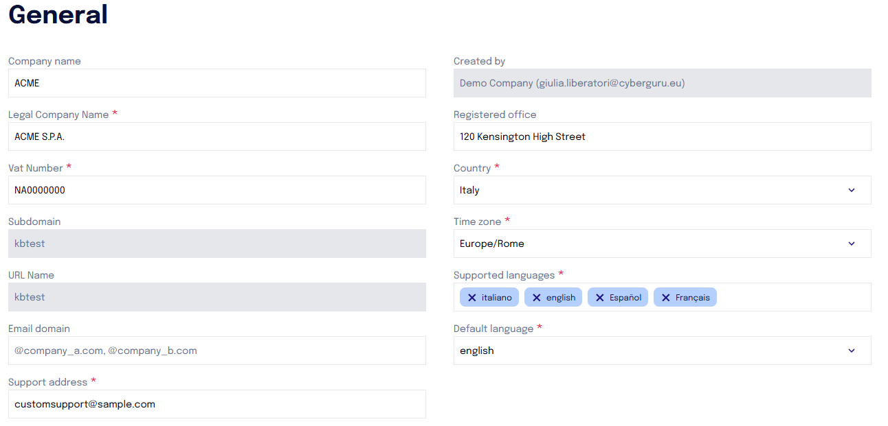 Company Configuration – Cyber Guru English (US)