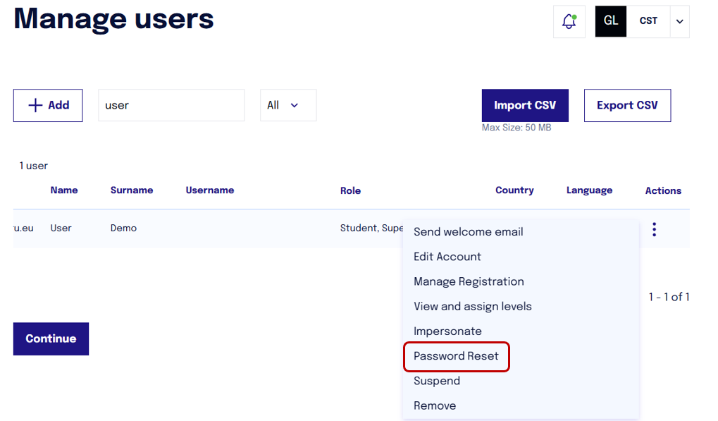 Sending New Credentials to a User / Password Reset – Cyber Guru English (US)