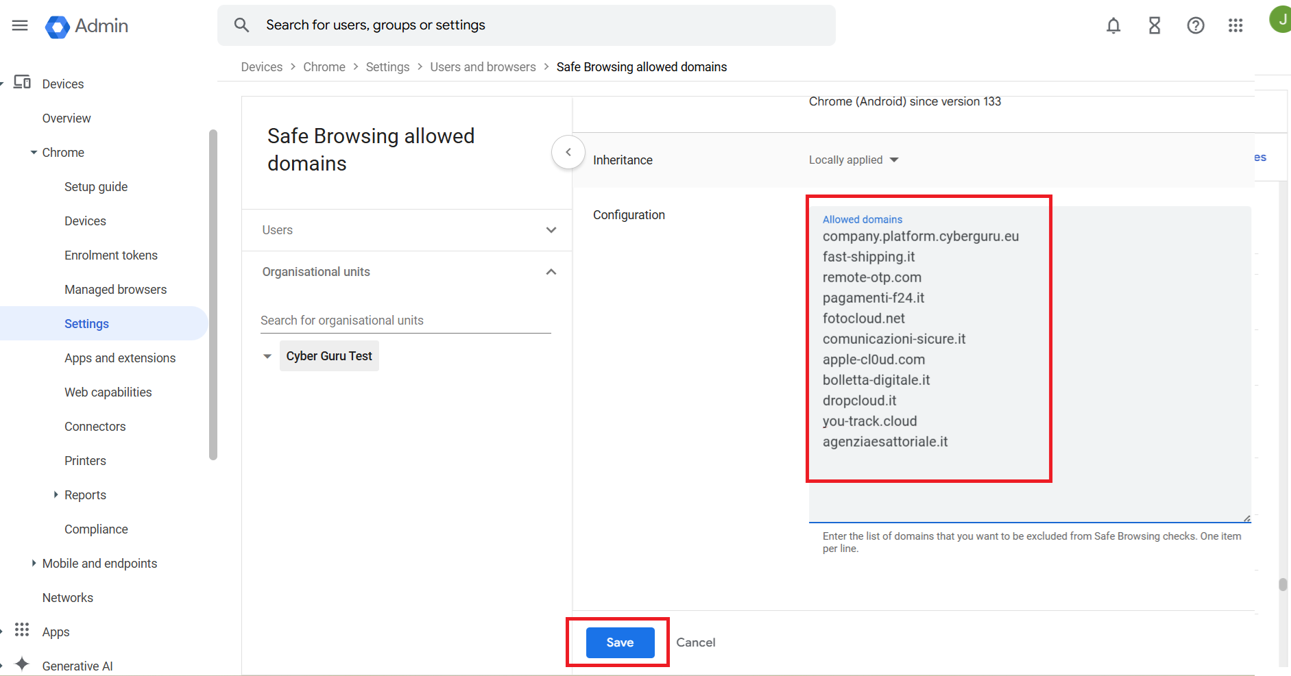 6. Safe Browsing: Whitelist-URLs und Domains von Landing Pages von ...