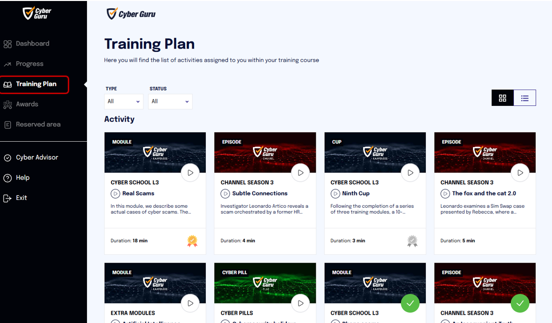 Training Plan – Cyber Guru English (US)